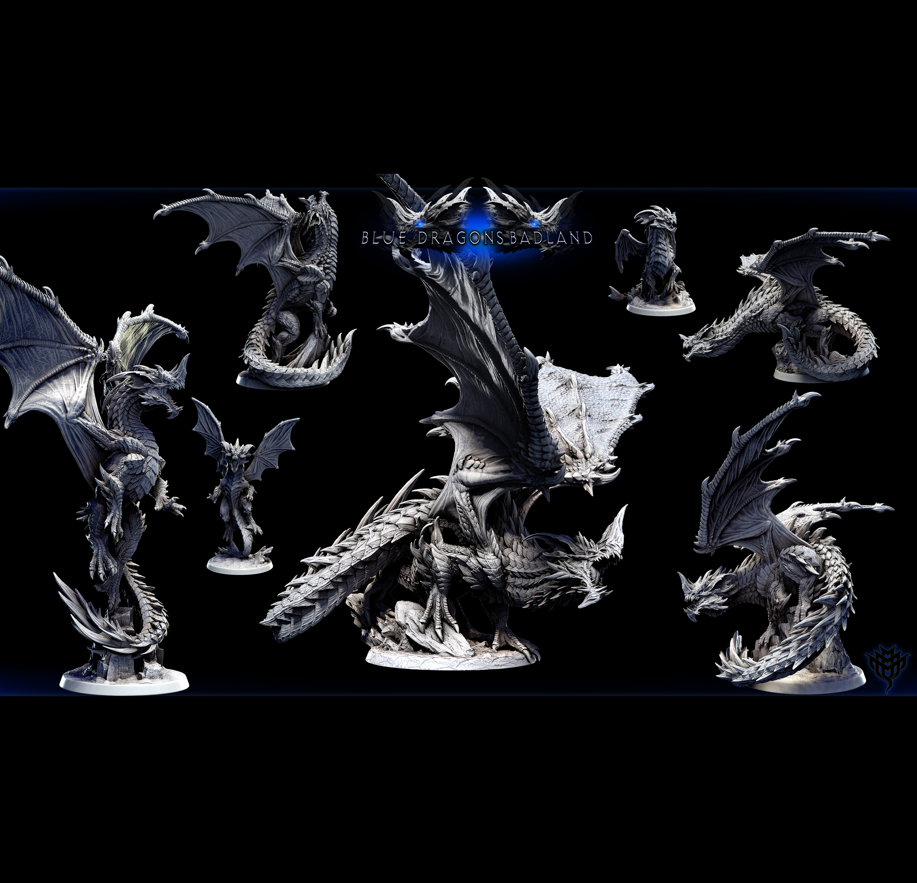 Exclusive Blue DRAGON (Young, Adolescent, Adult, Elder) (7 poses) STL ...