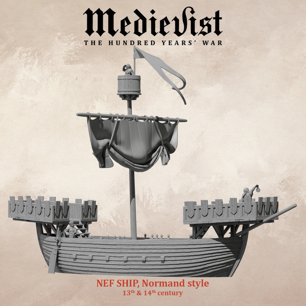 Exclusive Medieval "normand nef" ship and crew, early 14th century STL ...